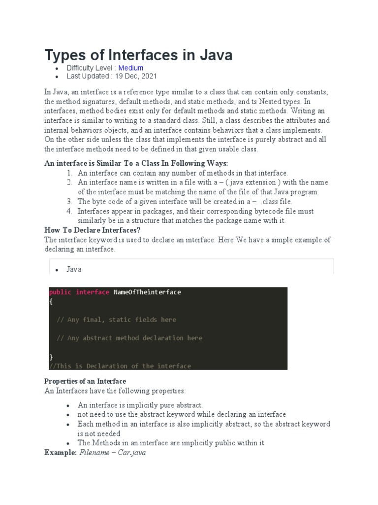 Types Of Interfaces In Java Pdf Method Computer Programming Class Computer Programming