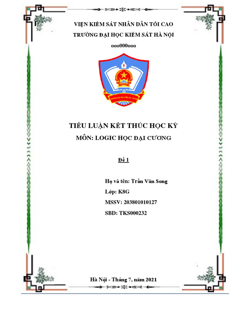 TiểU LuậN KếT ThúC HọC Kỳ: ViệN KiểM SáT Nhân Dân TốI Cao TrườNg ĐạI ...