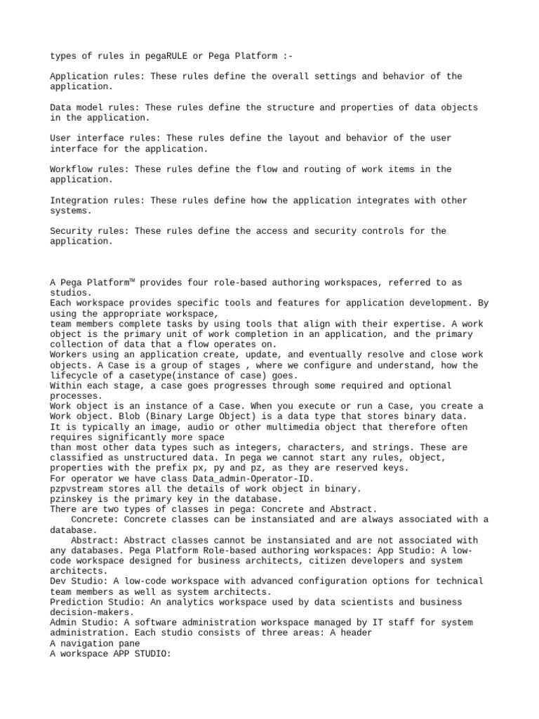 Pega Notes For First Day Pdf Application Software Class Computer Programming