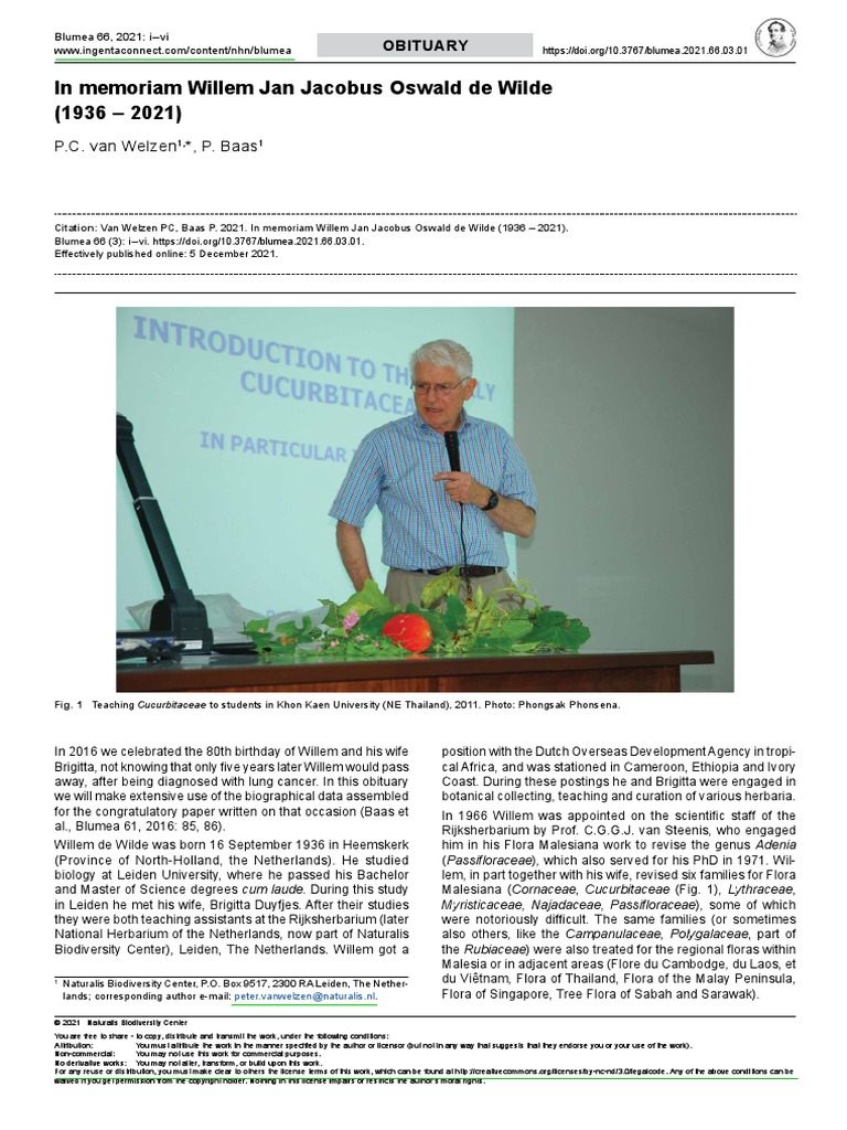 In Memoriam Willem Jan Jacobus Oswald de Wilde (1936 - 2021) | PDF ...