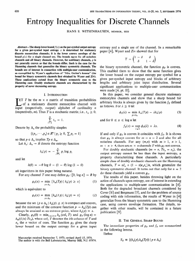 "Entropy Inequalities For Discrete Channels | PDF | Matrix (Mathematics) | Mathematical Objects