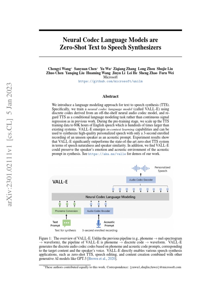 Neural Codec Language Models Are Zero-Shot Text To Speech Synthesizers | PDF | Speech Synthesis ...