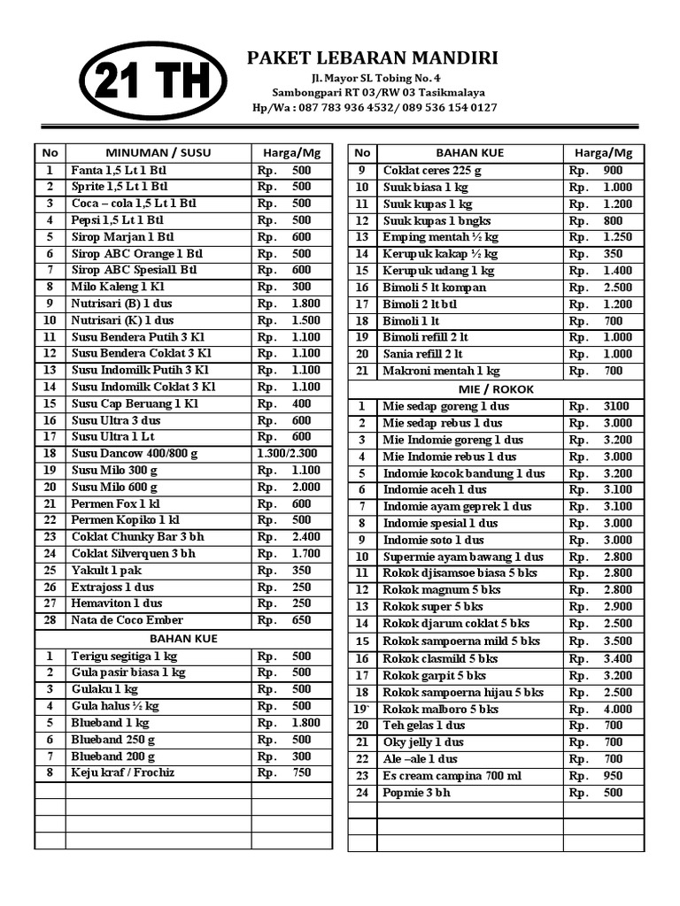 Daftar Paket Lebaran Mandiri | PDF