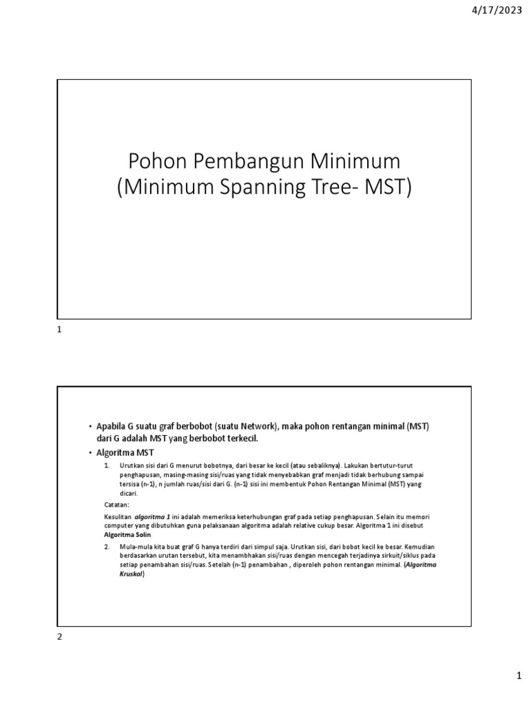 MST (Minimum Spanning Tree) | PDF | Metode & Bahan Ajar | Komputer
