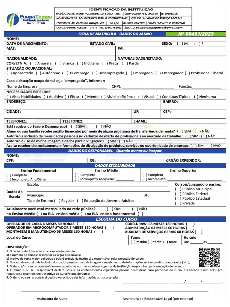 Ficha De Matricula Pdf