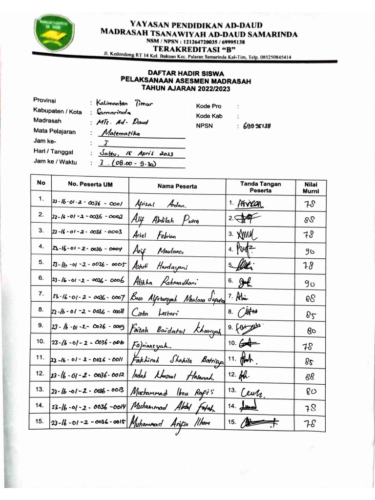 Nilai AM MTK Kls 9 | PDF