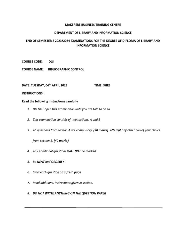 Bibliographic Control Exam | PDF | Bibliography | Books