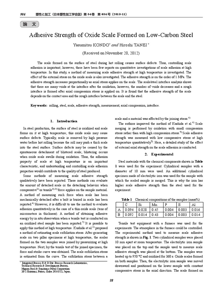 Adhesive Strength of Steel Oxide Scale | PDF | Strength Of Materials ...