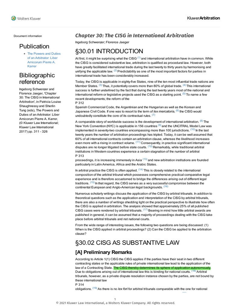 CISG in International Arbitration Explained | PDF | Arbitration | Choice Of Law