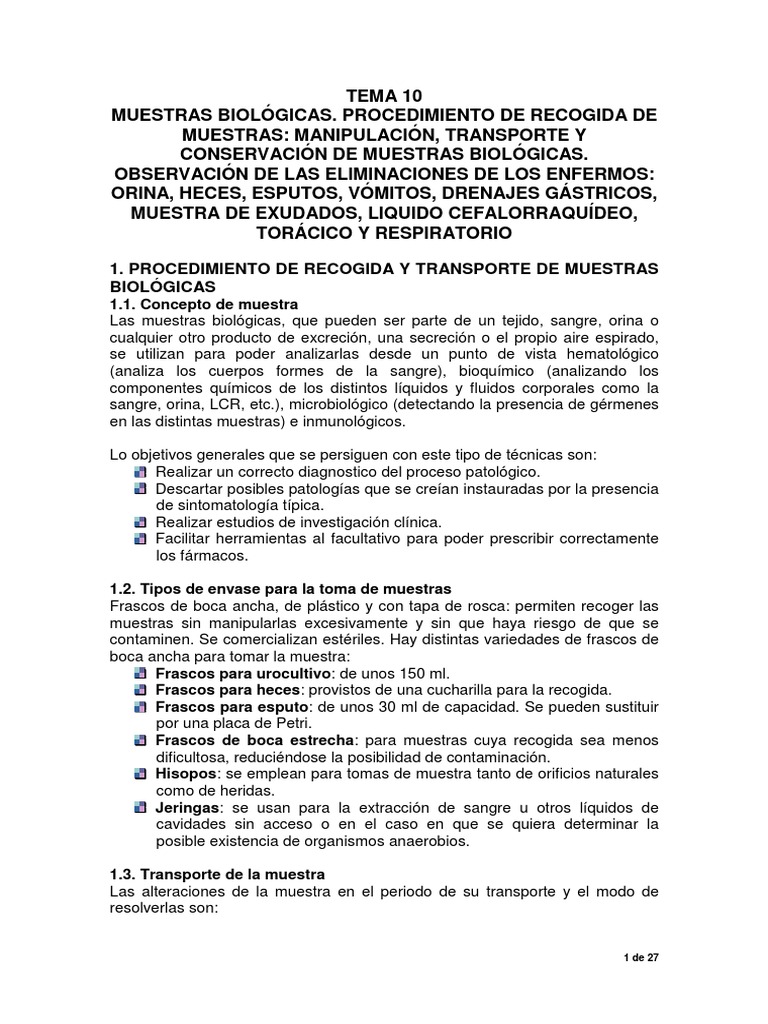Procedimientos de Muestras Biológicas | PDF | Heces | Estómago