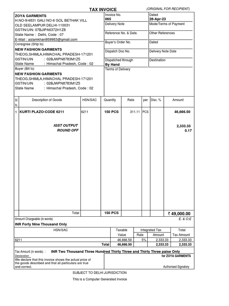 Bill No-065 (New Fashion Garments) | PDF | Market (Economics) | Government