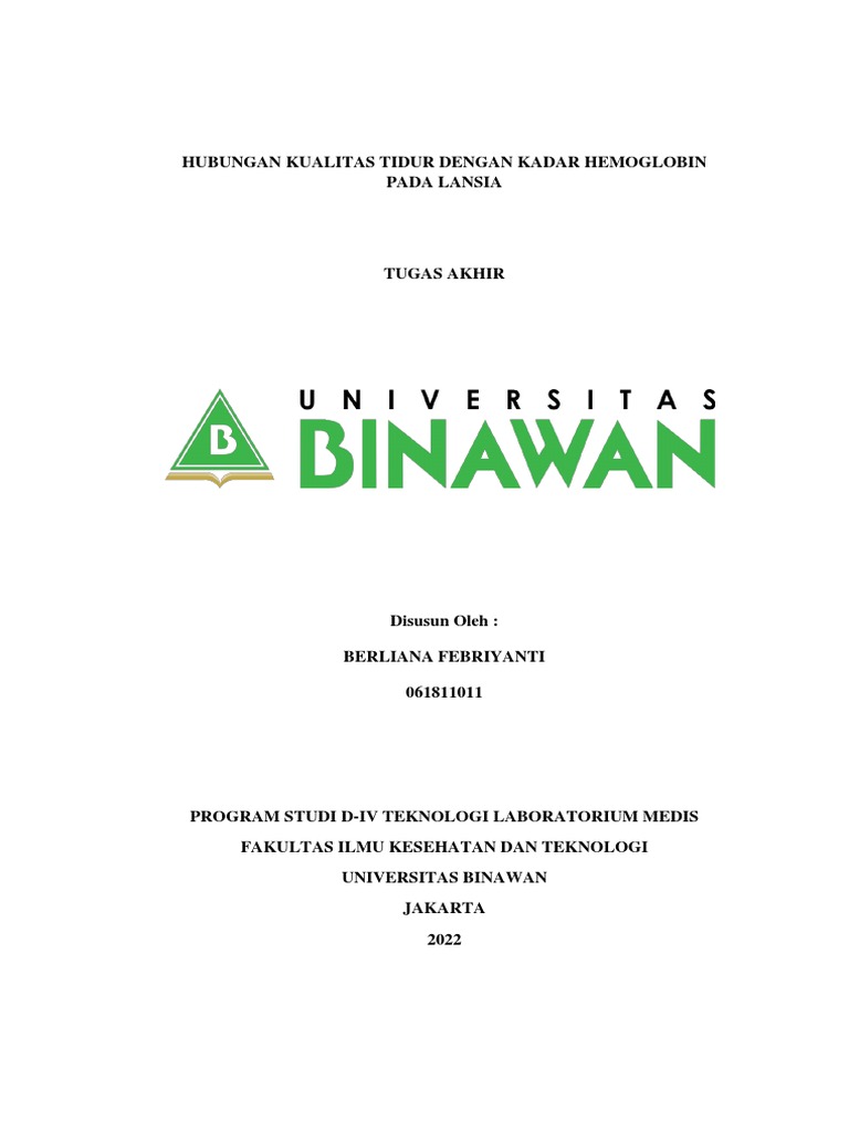 Kualitas Tidur dan Hemoglobin Lansia | PDF | Sains & Matematika