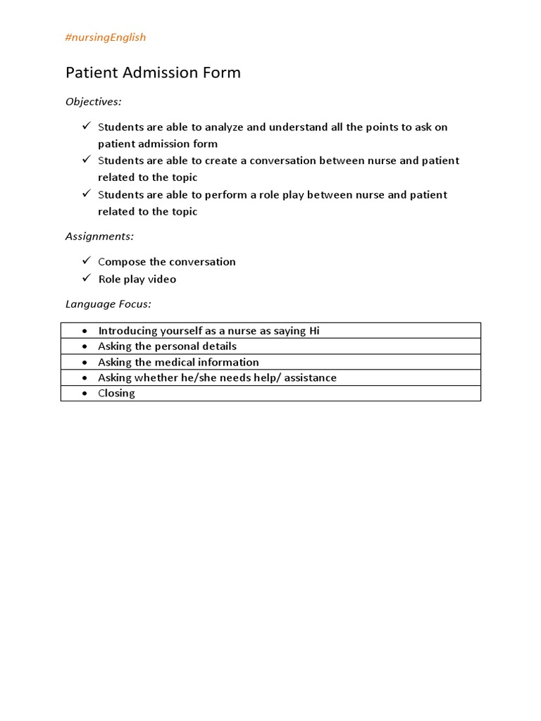 Patient Admission Form | PDF