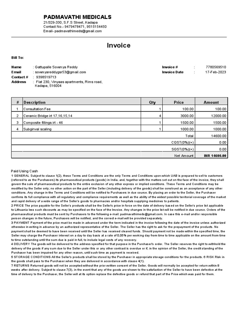 Pharmacy Bill | Download Free PDF | Prices | Invoice