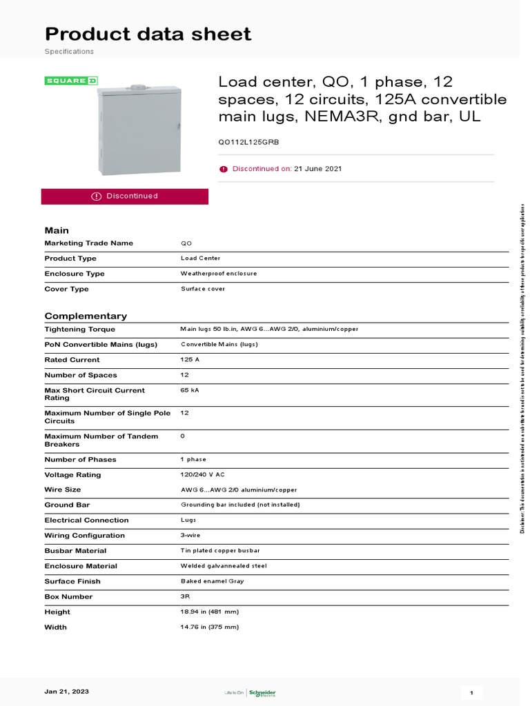 QO™ Load Centers - QO112L125GRB | PDF | Electrical Wiring | Electrical ...