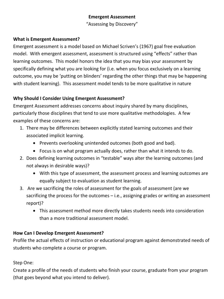 Emergent Assessment Information Sheet | PDF | Learning | Methodology