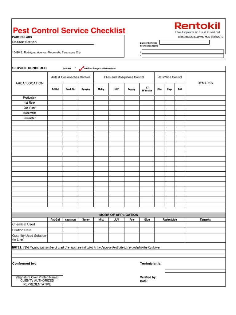 Pest Control Service Report for Dessert Station | PDF | Pest Control ...