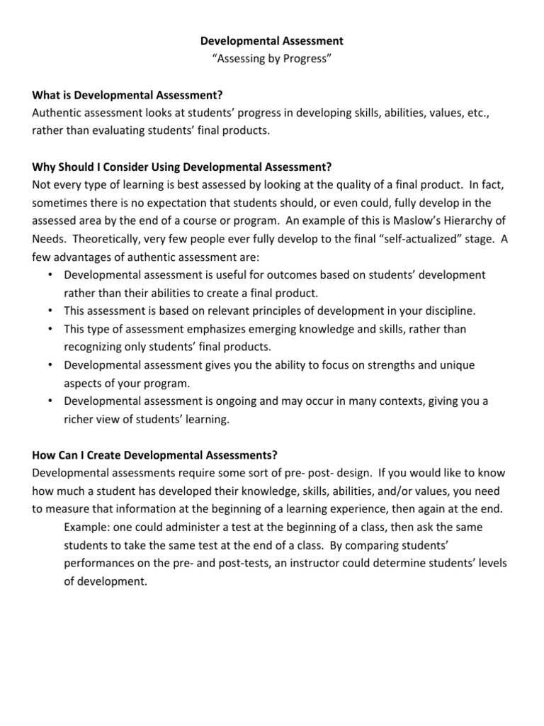 Developmental Assessment Information Sheet Pdf Educational