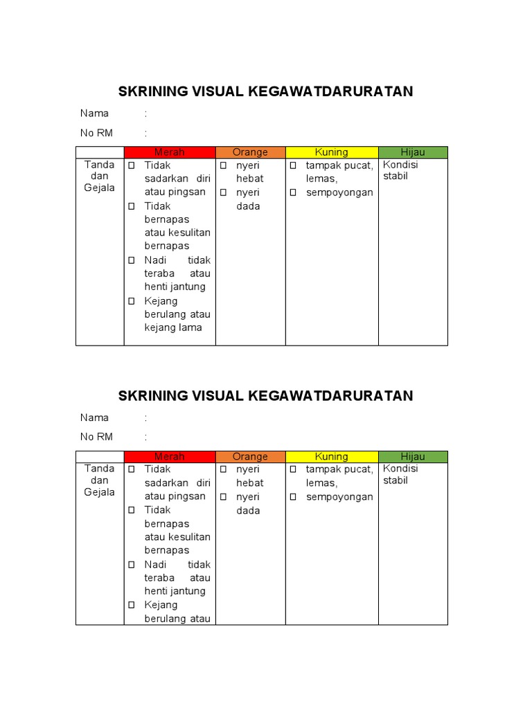 Lembar Skrining Visual Kegawatdaruratan | PDF