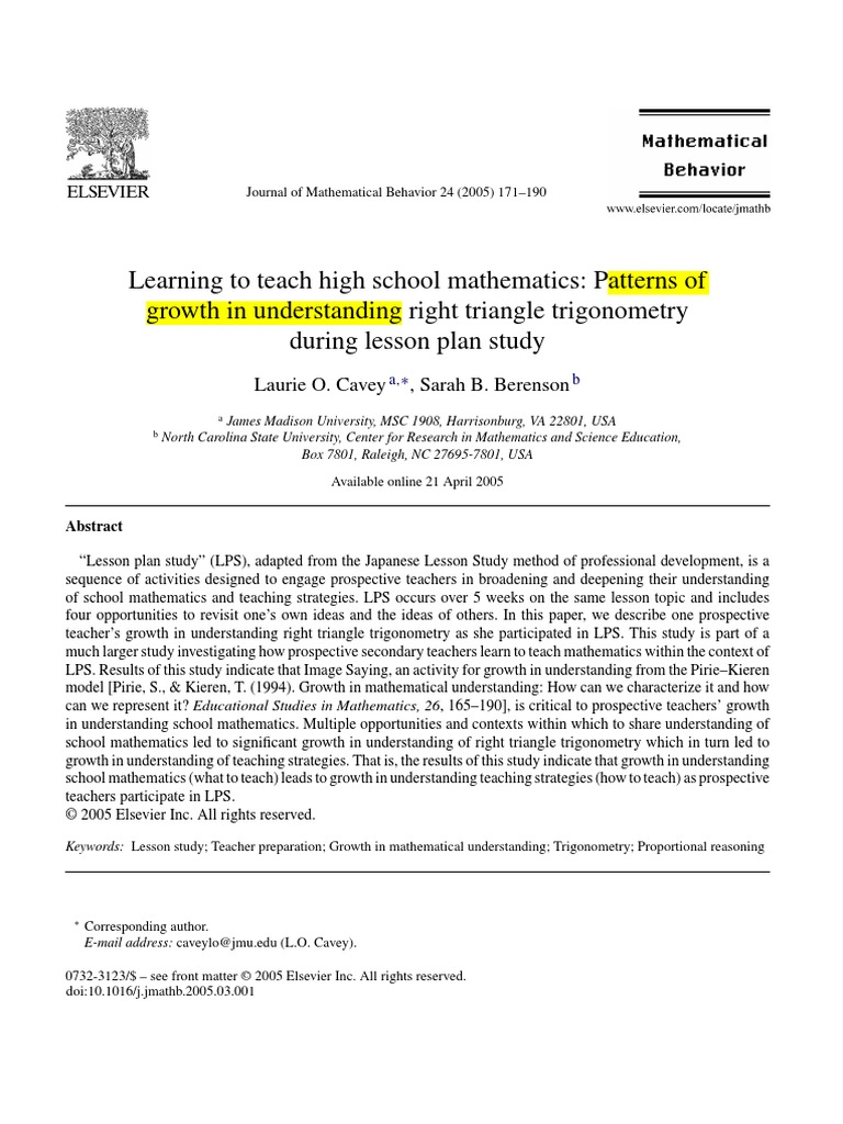Learning To Teach High School Mathematics: Patterns of Growth in ...