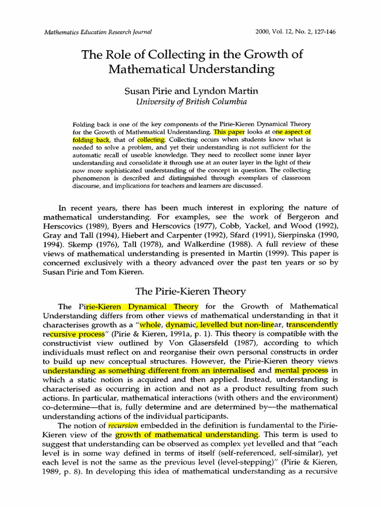 2000-The Role of Collecting in The Growth of Mathematical Understanding ...