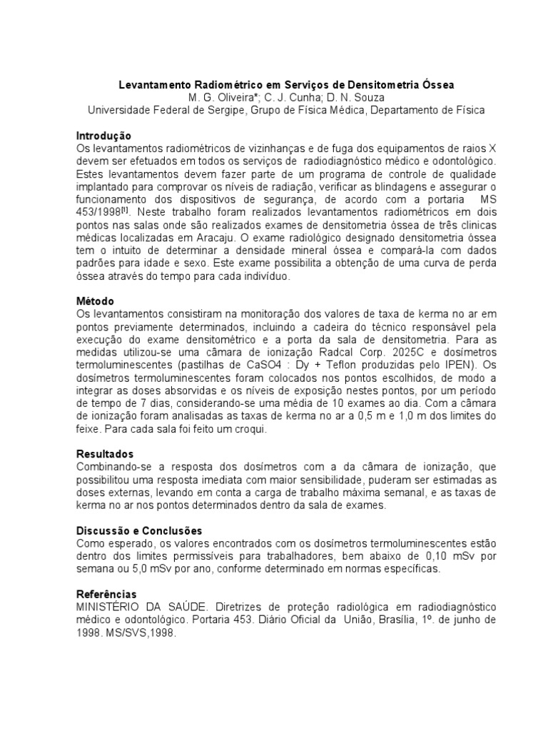 Levantamento Radiométrico em Densitometria Óssea | PDF
