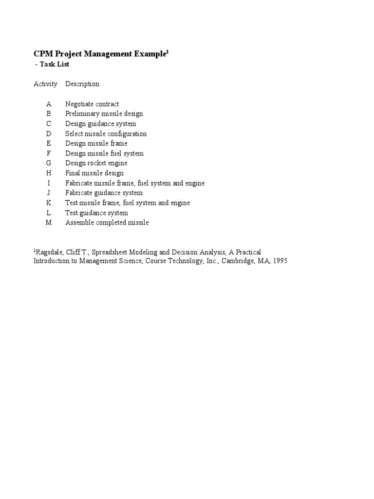 CPM Project Management Example | PDF | Chart | Project Management