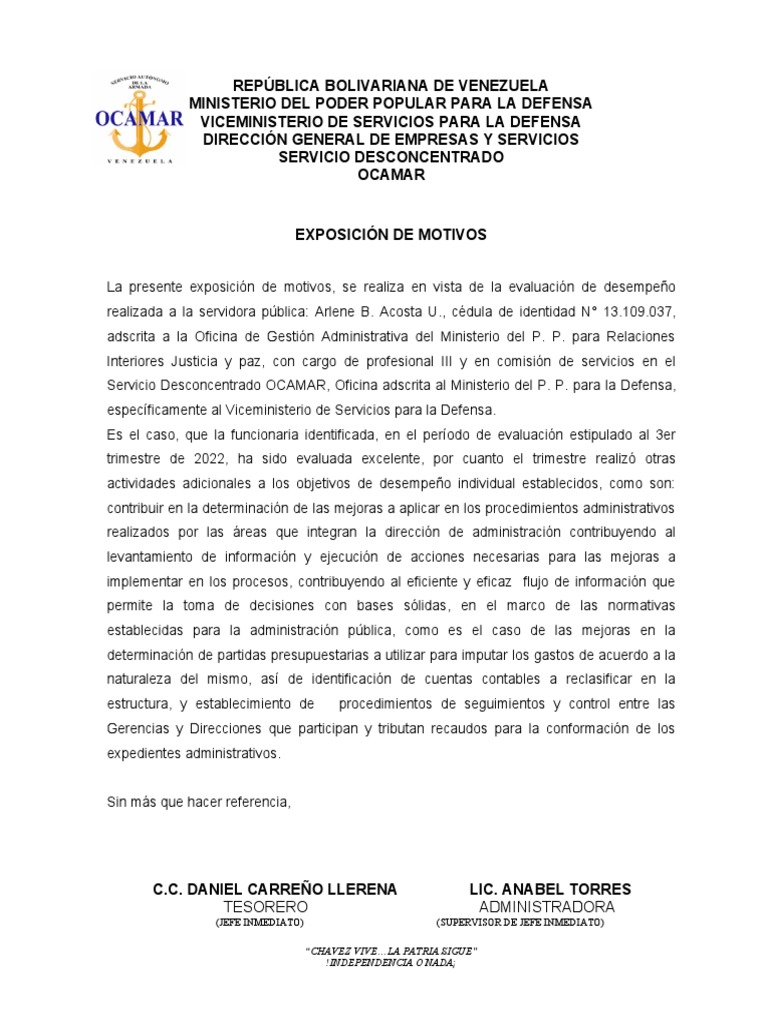 Exposicion de Motivo | PDF