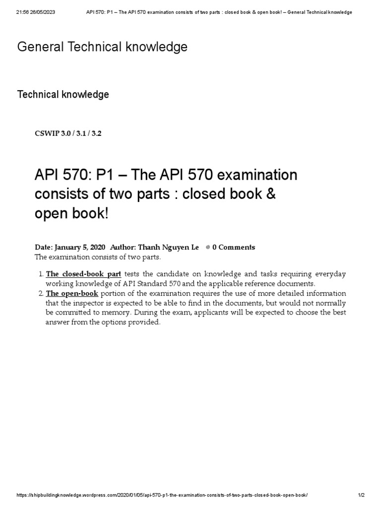 API 570 - P1 - The API 570 Examination Consists of Two Parts - Closed Book & Open Book ...