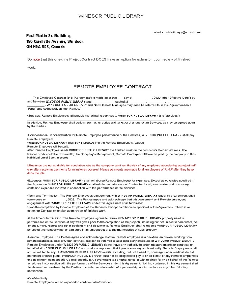 Remote Workers Contract Form Windsor | PDF | Employment | Legal Remedy