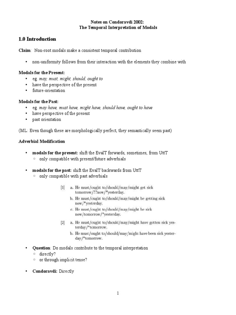 Temporal Modals Analysis: Condoravdi 2002 | PDF | Modal Logic | Grammatical Tense