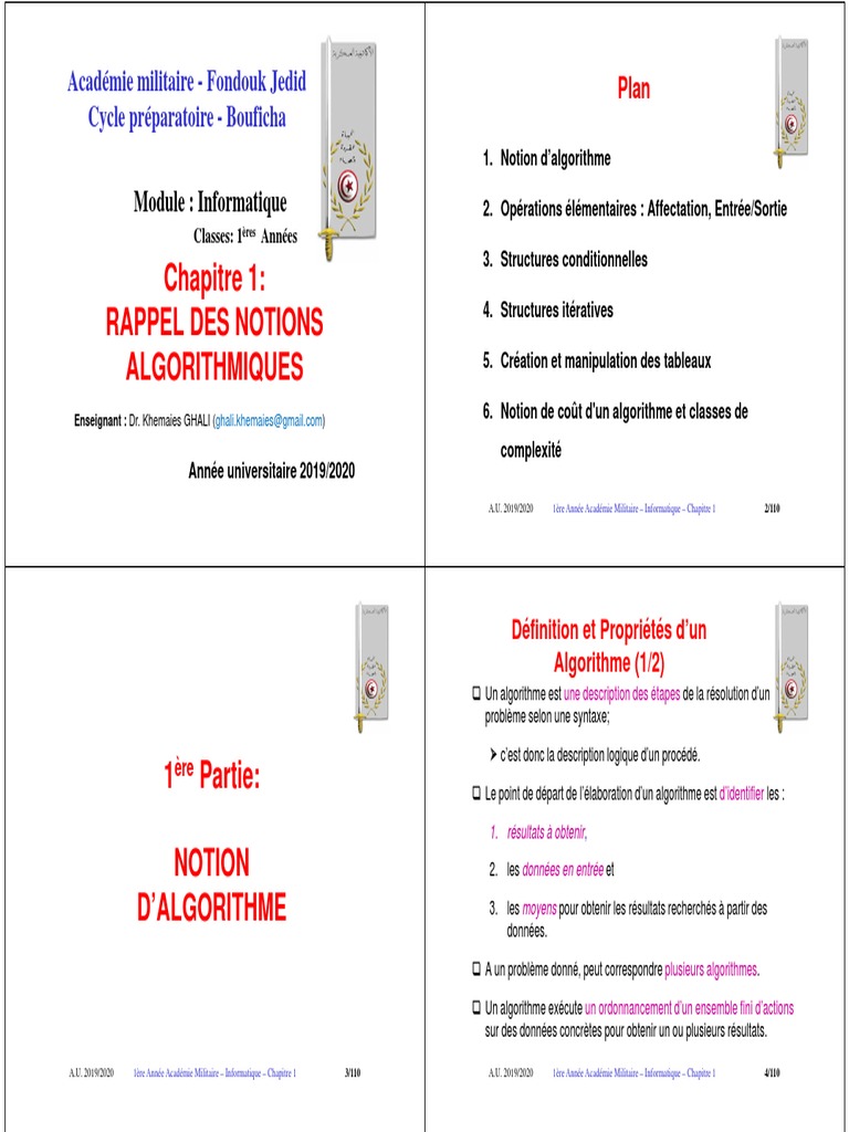 Chapitre 1 - Rappel Algo - Imprimable - v1.7 | PDF | Programmation informatique | Informatique