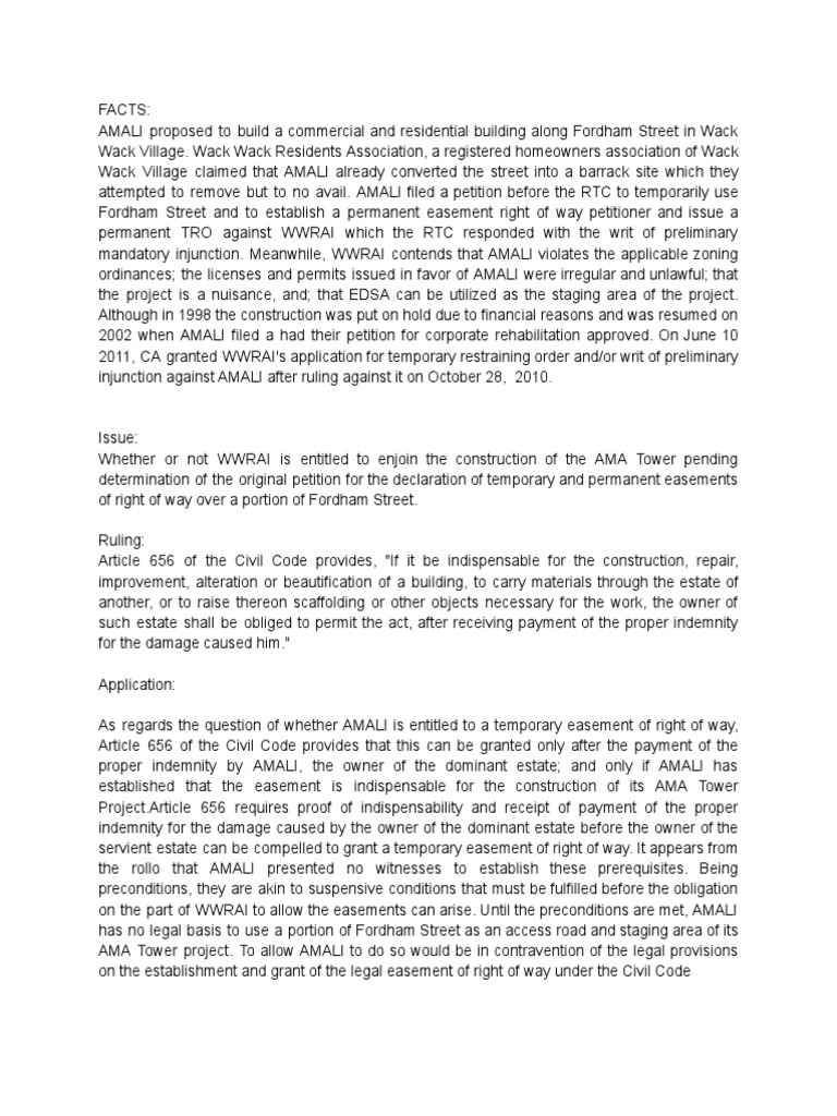 AMA Tower Construction Dispute in Wack Wack | PDF | Injunction | Easement