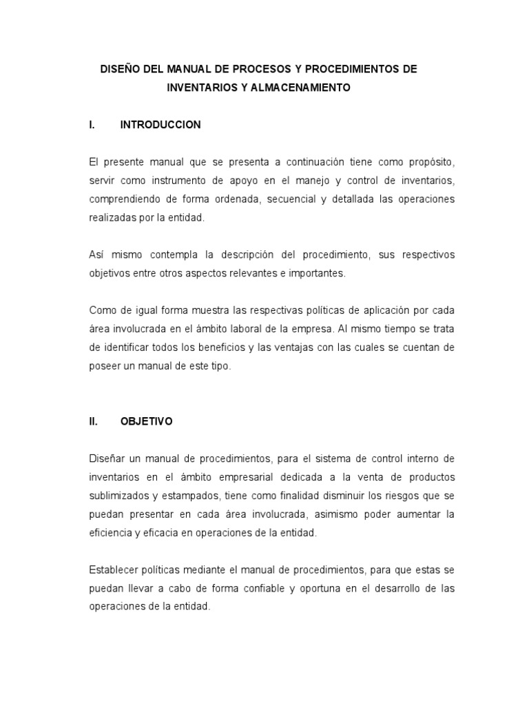 Diseño Del Manual de Procesos y Procedimientos de Inventarios y Almacenamiento | PDF ...