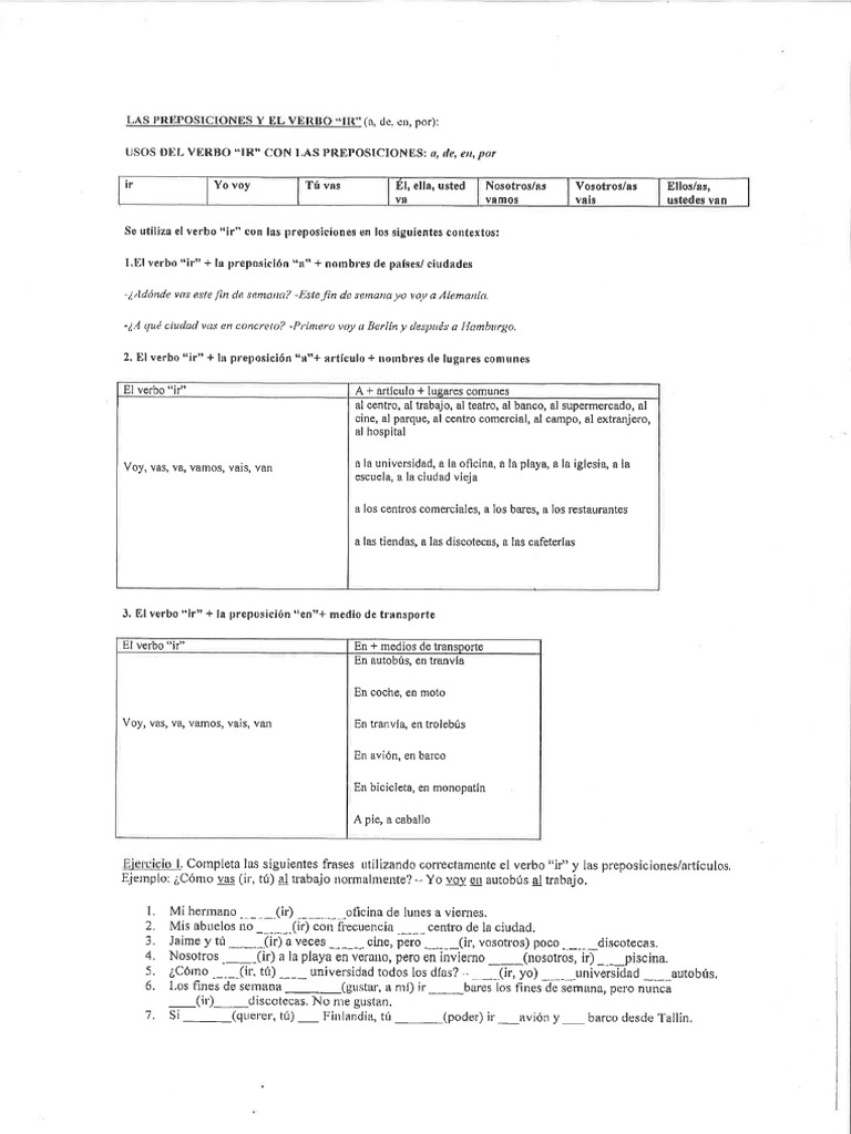 El Verbo IR. (Preposiciones) | PDF
