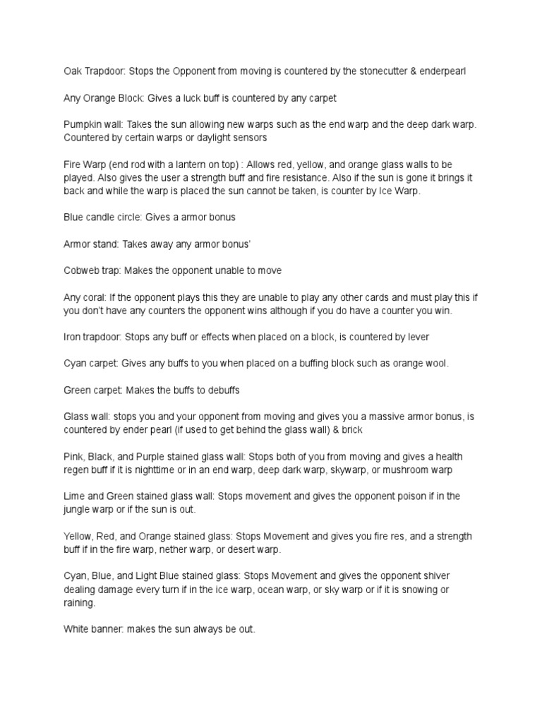 MineCraft Battles Blocks & Their Rules | PDF | Home & Garden