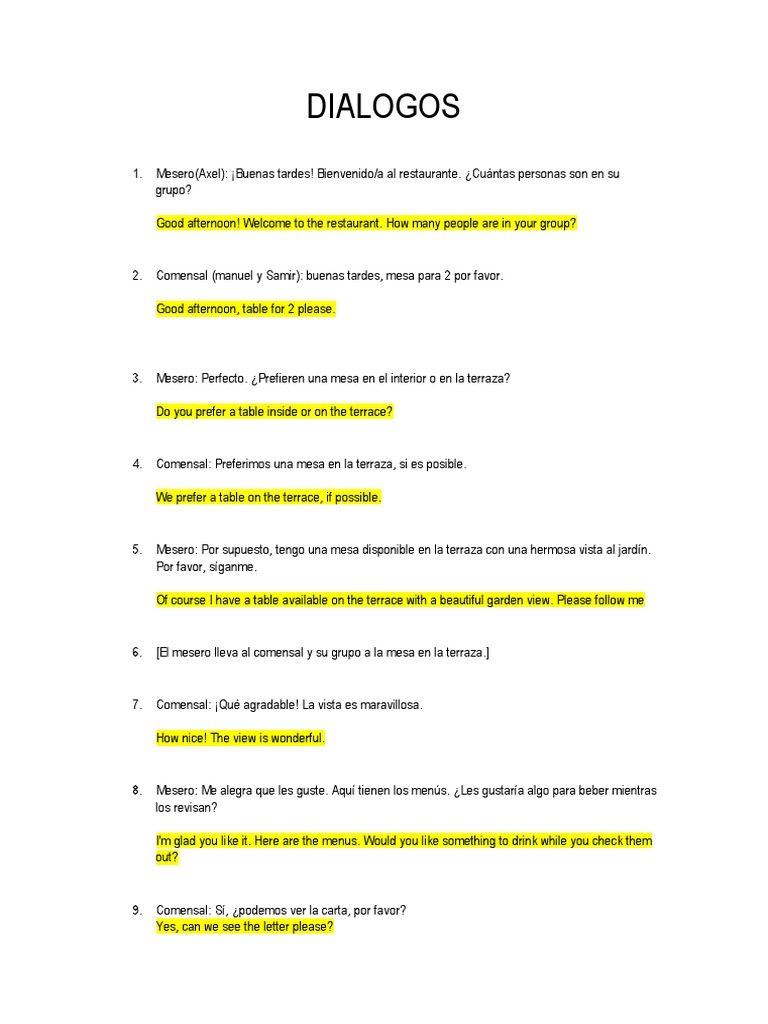 Dialogos Finales Ingles | PDF | Cocina | Alimentos