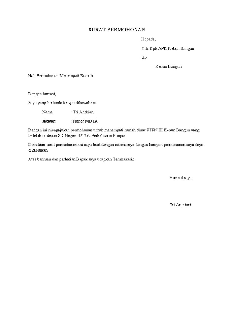 SURAT PERMOHONAN | PDF