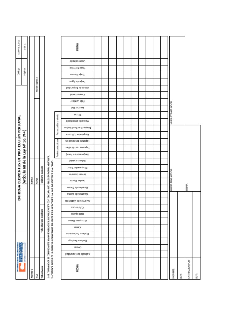 EEPP-8.1.2-01 Entrega EPP Transportes Javier Cortes 2022 | PDF | Las ...