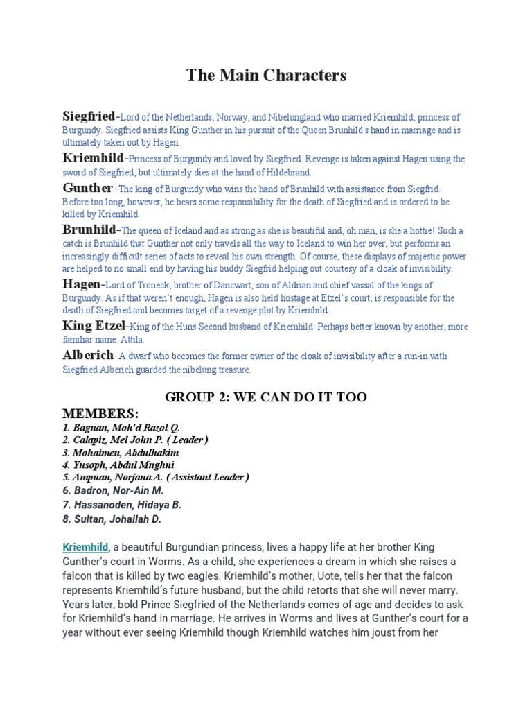 Nibelungenlied Character Overview | PDF | Germanic Heroic Legends ...
