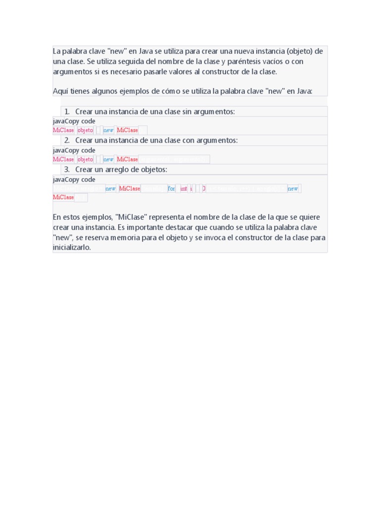 La Palabra Clave New en Java | PDF