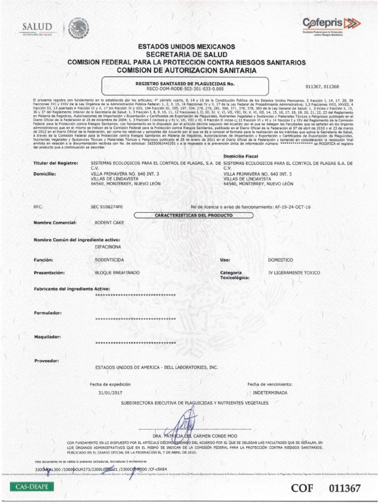 COFEPRIS-Rodent Cake | PDF