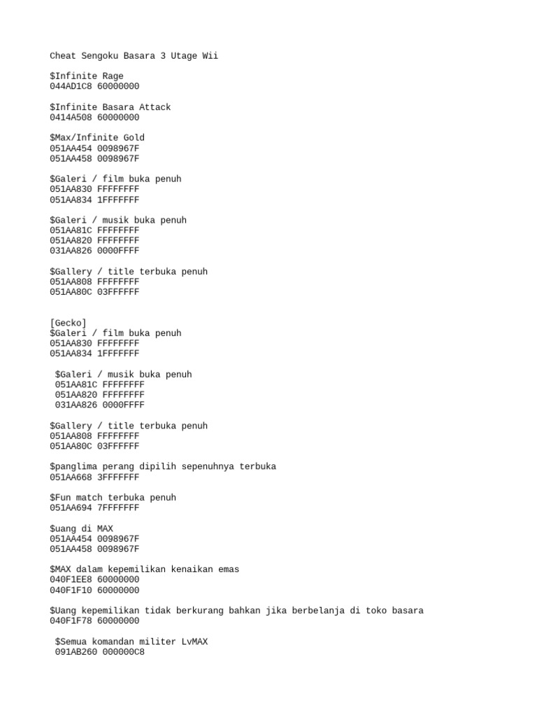 Cheat Sengoku Basara 3 Utage Wii | PDF