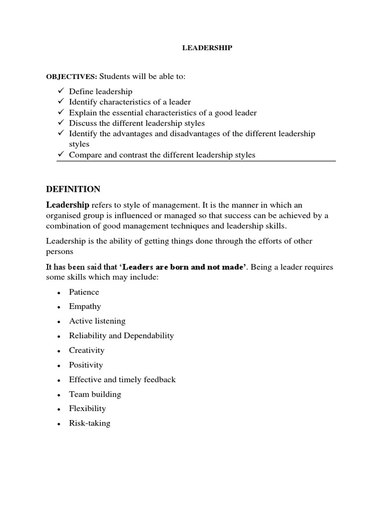 Leadership Notes | PDF | Leadership | Psychological Concepts