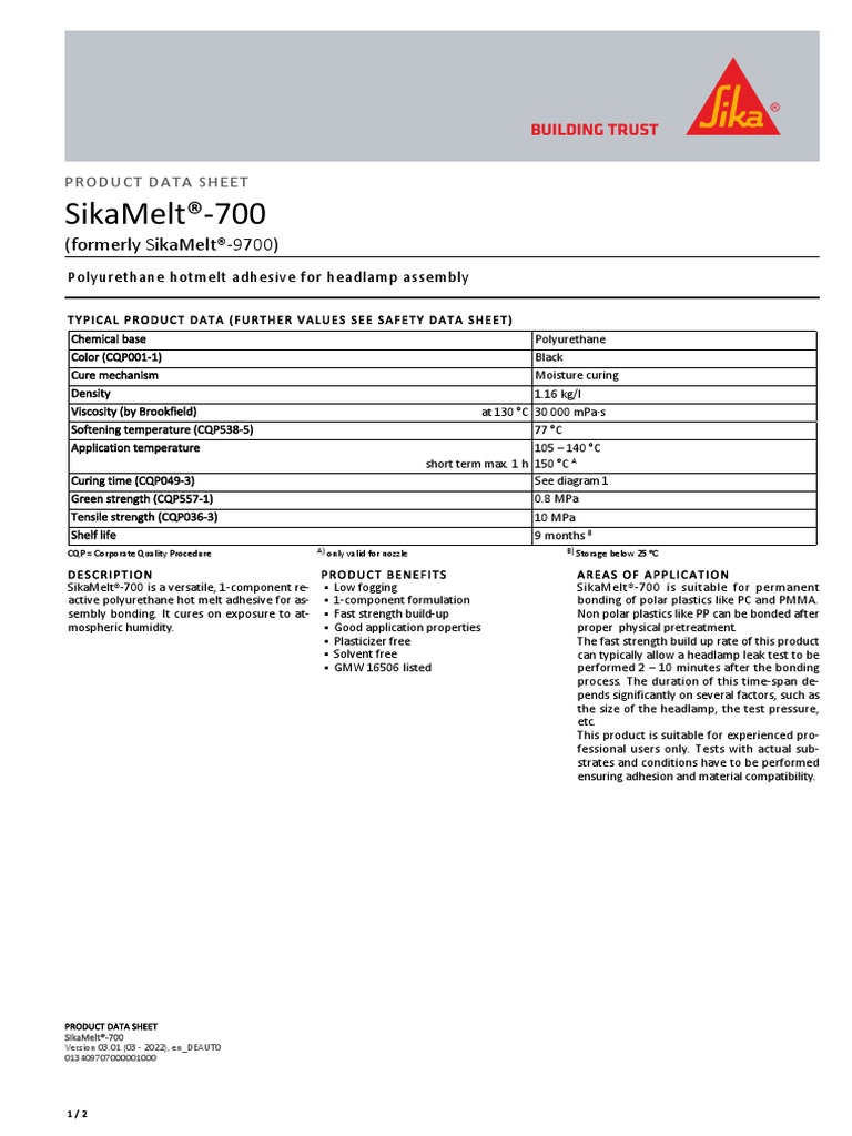Sikamelt 700 | PDF | Adhesive | Applied And Interdisciplinary Physics