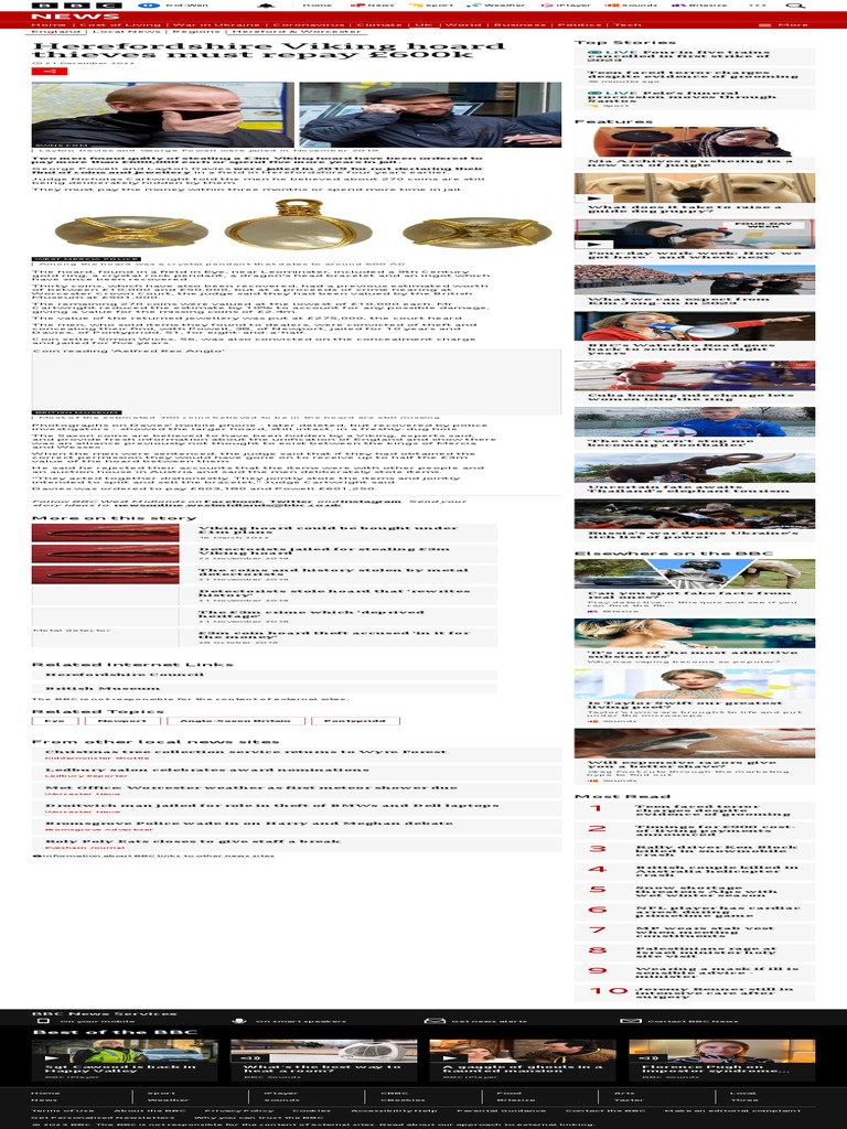 Herefordshire Viking Hoard Thieves Must Repay 600k - BBC News | PDF | Bbc