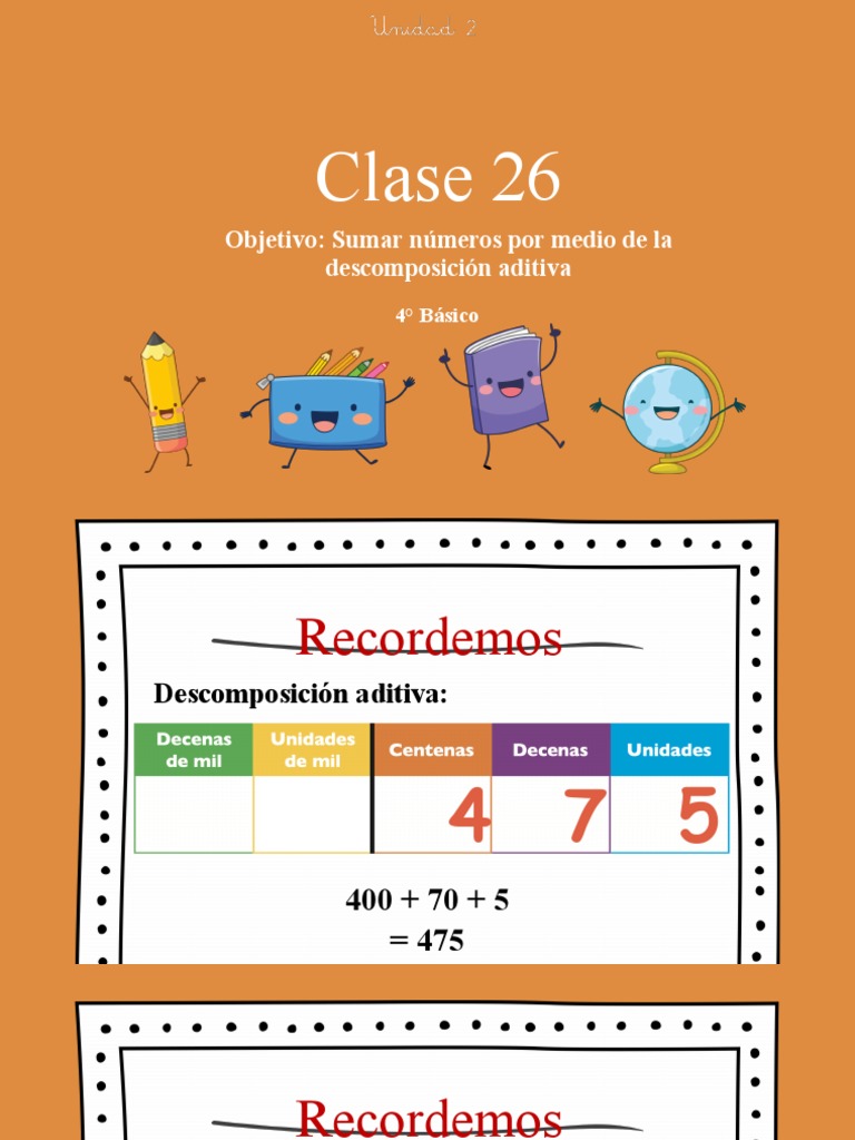 Clase 26. Unidad 2. Adiciones y Descomposiciones Numéricas. | PDF