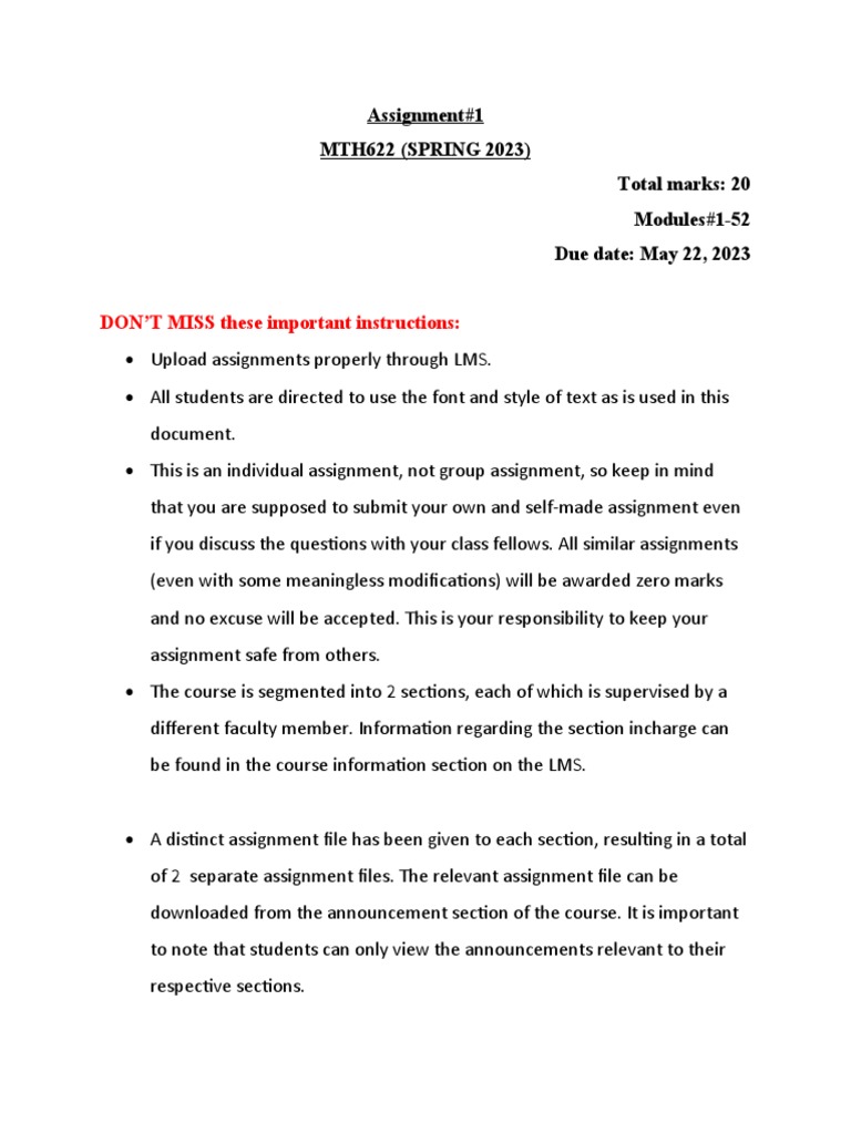 Spring 2023 - MTH622 - 1 | PDF