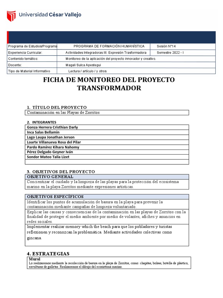 FICHA DE MONITOREO - Sesión 14 | PDF | Residuos