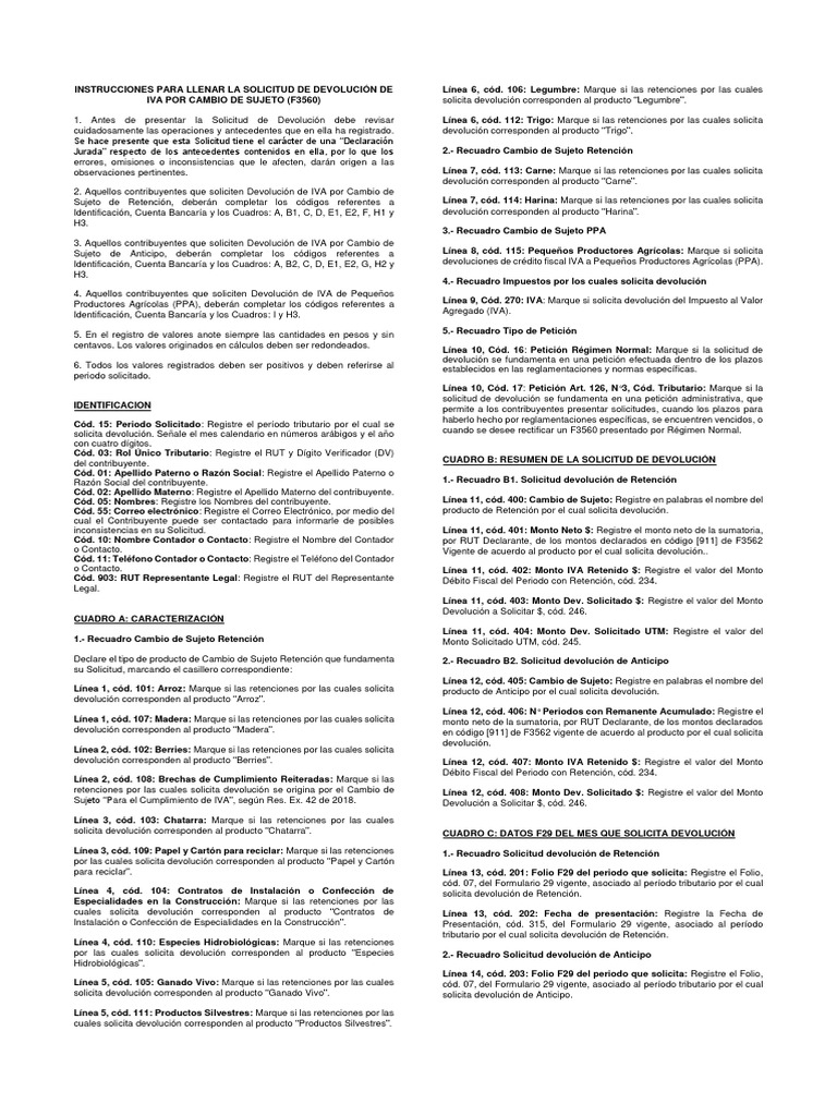 Instrucciones F3560 | PDF | Impuesto al valor agregado | Factura
